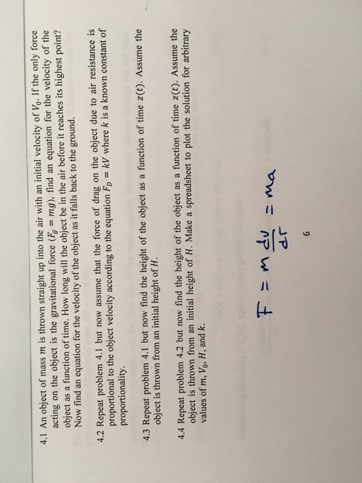 Solved An object of mass m is thrown straight up into the | Chegg.com