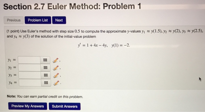 Solved Section 2.7 Euler Method: Problem 1 Previous Problem | Chegg.com