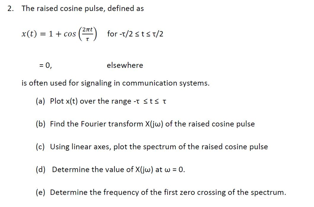 Solved The raised cosine pulse, defined as x(t)=1+cos (2 pi | Chegg.com