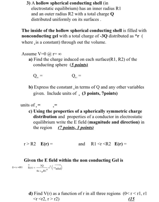 Solved A hollow spherical conducting shell (in electro | Chegg.com