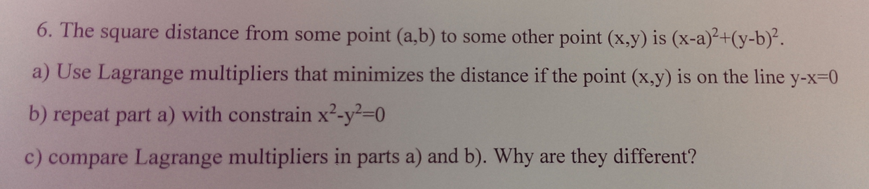 Solved The square distance from some point (a,b) to some | Chegg.com