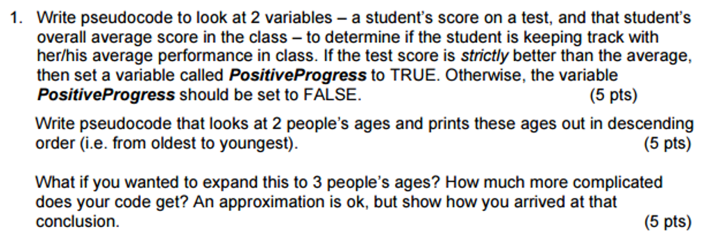 Solved Write pseudocode to look at 2 variables - a student's | Chegg.com