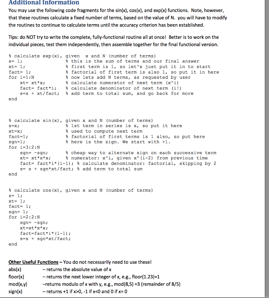 Modify the original codes that we developed for sin | Chegg.com
