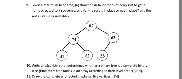 Solved Given a maximum heap tree, (a) show the detailed | Chegg.com