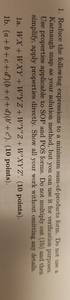 Solved 1. Reduce the following expressions to a minimum | Chegg.com