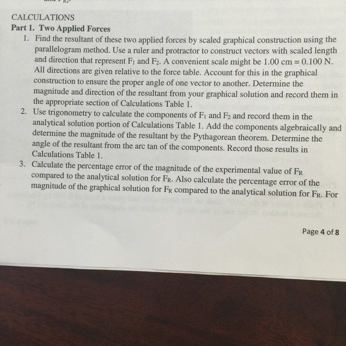 Solved CALCULATIONS Part 1. Two Applied Forces 1. Find the | Chegg.com