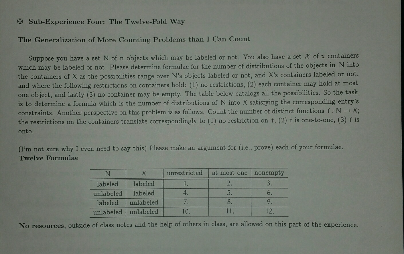 Sub-Experience Four: The Twelve-Fold Way The | Chegg.com