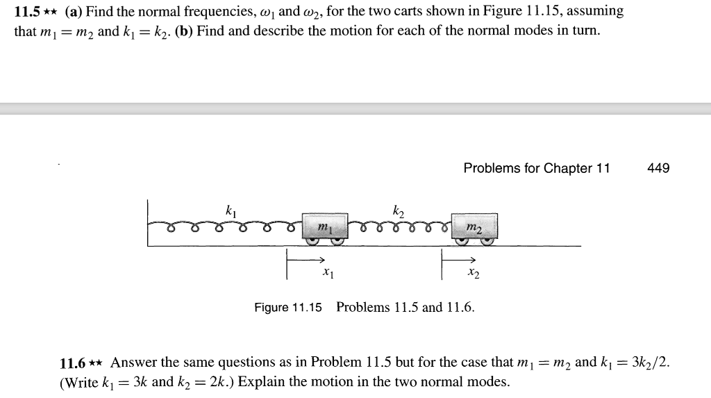 Solved Find the normal frequencies, omega_1 and omega_2, for | Chegg.com