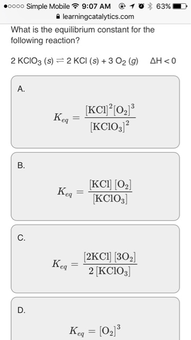Solved What is the equilibrium constant for the following | Chegg.com