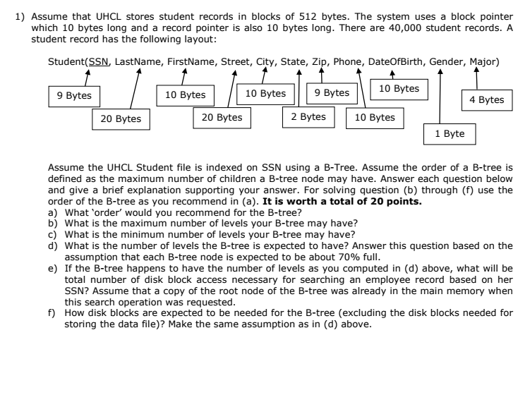 1) Assume that UHCL stores student records in blocks | Chegg.com