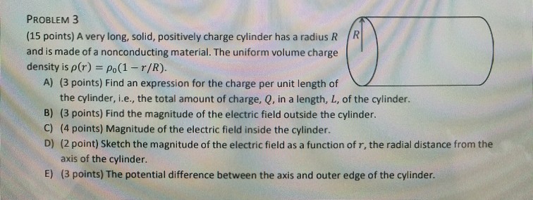 Solved PROBLEM (15 points) A very long, solid, positively | Chegg.com