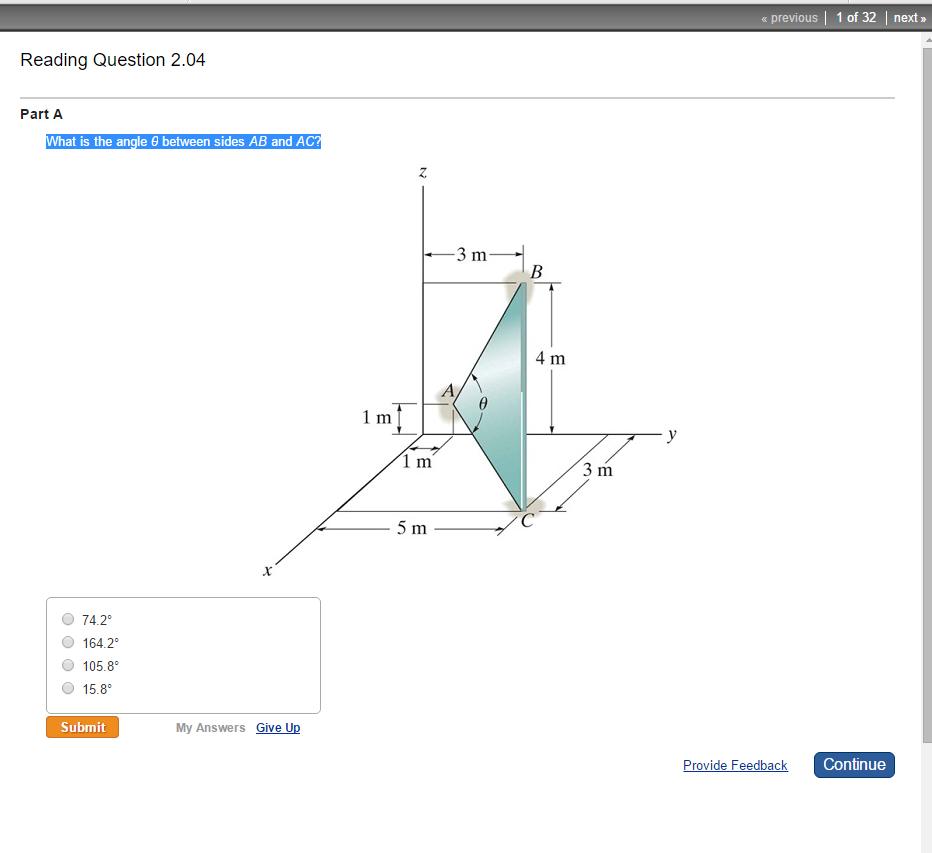 What is the angle Theta between sides AB and AC? | Chegg.com