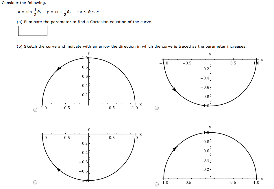 Solved Consider the following. x = sin(1/2*?), y = | Chegg.com