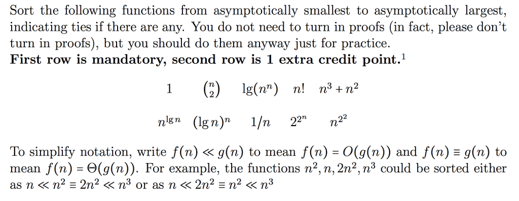 Solved Sort the following functions from asymptotically | Chegg.com