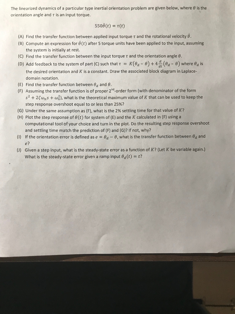Solved The linearized dynamics of a particular type inertial | Chegg.com