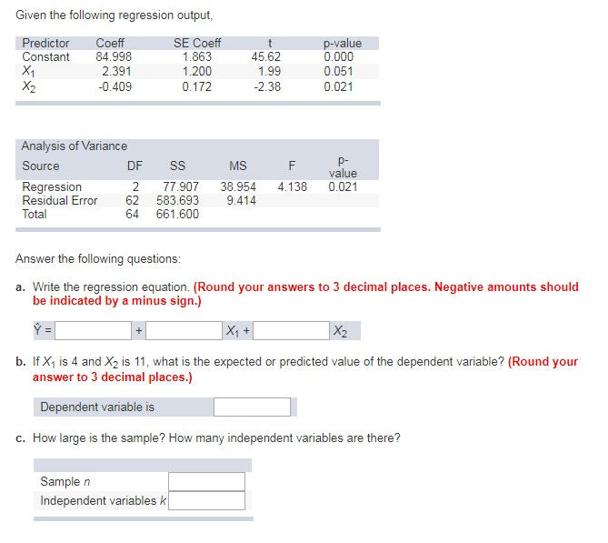 Solved Given the following regression output, SE Coeff 1.863 | Chegg.com
