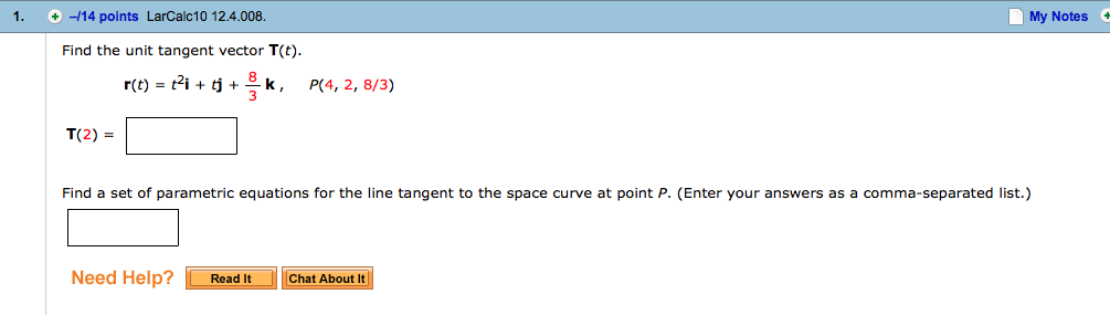 Solved Find The Unit Tangent Vector To The Curve At The