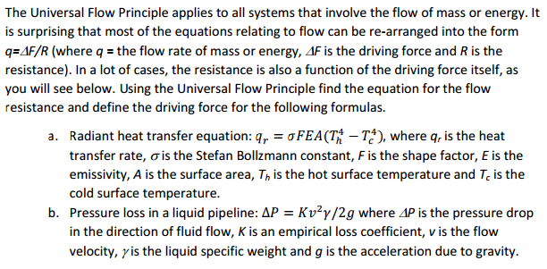 Solved Using the universal flow principle find the equation | Chegg.com