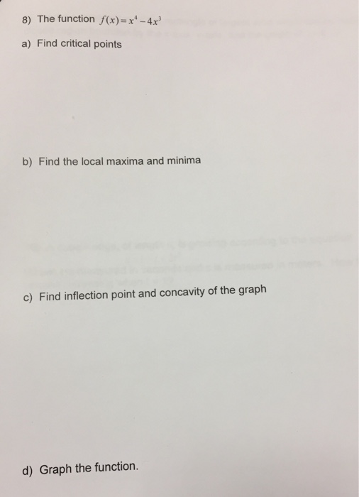 Solved The function f(x) = x^4 - 4x^3 Find critical points | Chegg.com