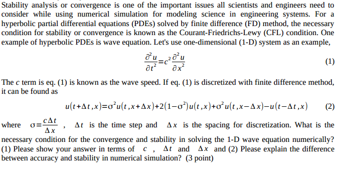 Stability analysis or convergence is one of the | Chegg.com