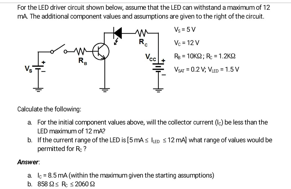 Solved For the LED driver circuit shown below, assume that | Chegg.com