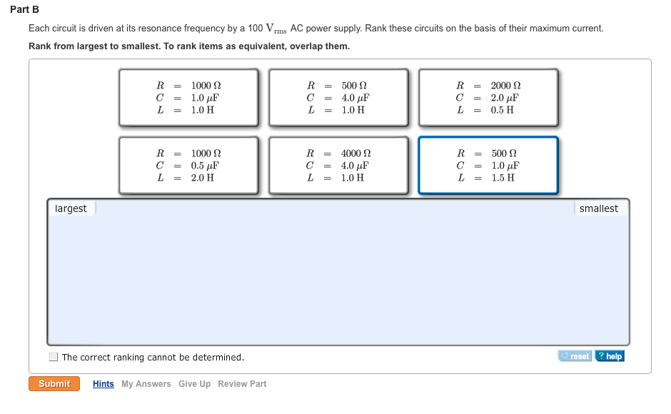 Solved Resonating RLC Series Circuit Ranking Task Six series | Chegg.com