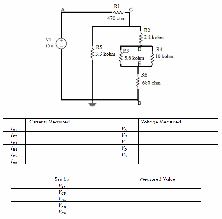 Solved IR1 470 ohm R2 2.2 kohm V1 + 10 V R5 3.3 kohm R3 D | Chegg.com