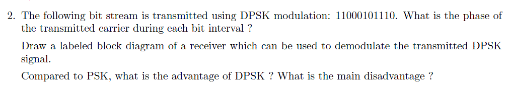 Solved The following bit stream is transmitted using DPSK | Chegg.com