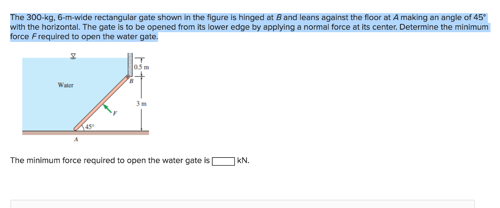 Solved The 300-kg, 6-m-wide rectangular gate shown in the | Chegg.com