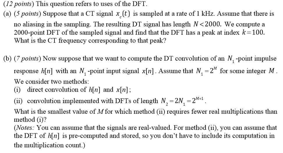 Solved 12 points) This question refers to uses of the DFT | Chegg.com