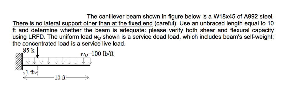 Solved The cantilever beam shown in figure below is a W18x45 | Chegg.com