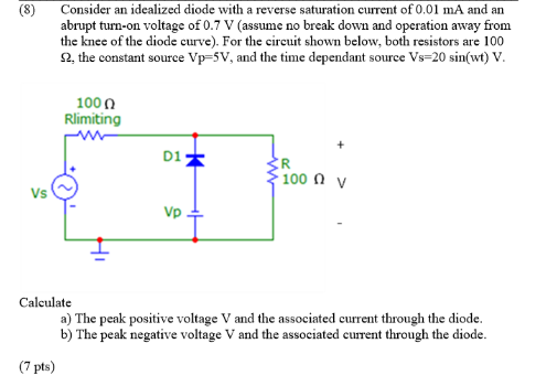 Solved (8) Consider an idealized diode with a reverse | Chegg.com