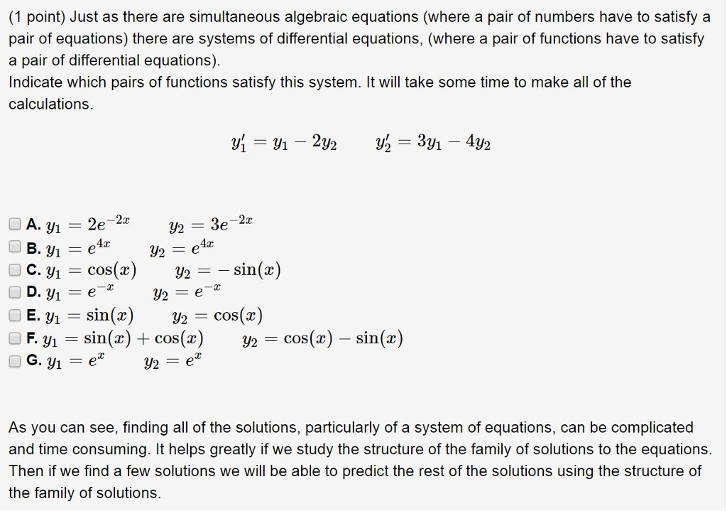 Solved 1 Point Just As There Are Simultaneous Algebraic