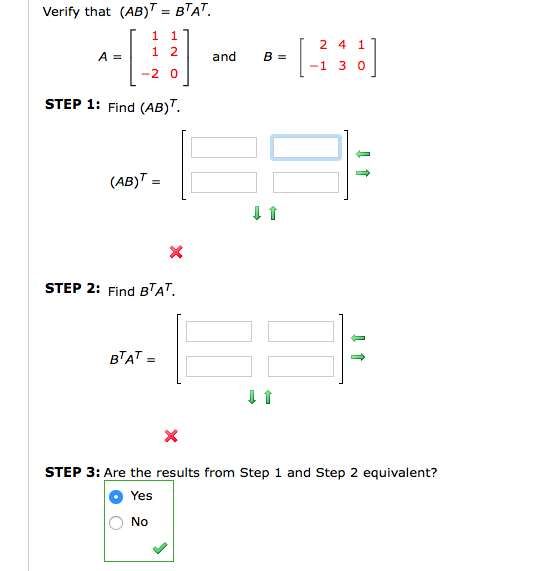 Solved Verify That Ab T B Ta T A [1 1 2 1 2 0] And