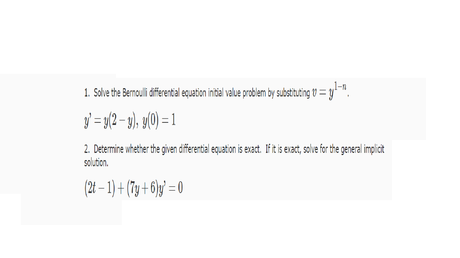 Solved Solve the Bernoulli differential equation initial | Chegg.com