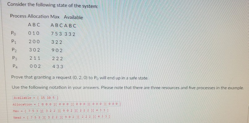 Solved Consider the following state of the system: Process | Chegg.com