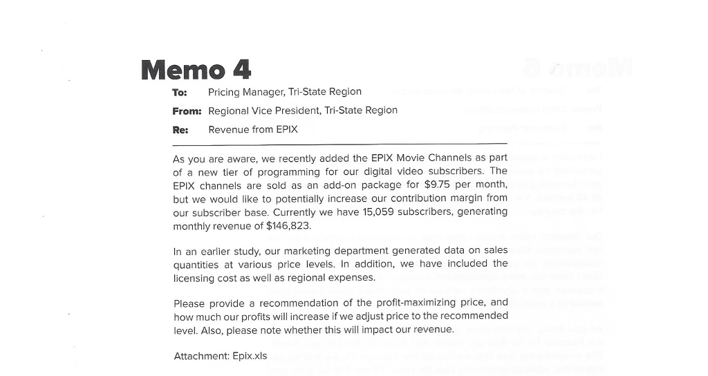Solved Memo 4 To: Pricing Manager, Tri-State Region From: | Chegg.com