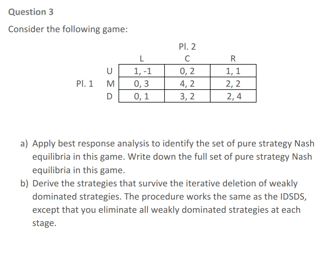 Solved Consider the following game: Apply best response | Chegg.com