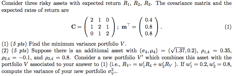Consider three risky assets with expected return R1, | Chegg.com