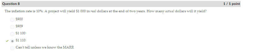 Solved Question 8 1/ 1 point The inflation rate is 10%. A | Chegg.com