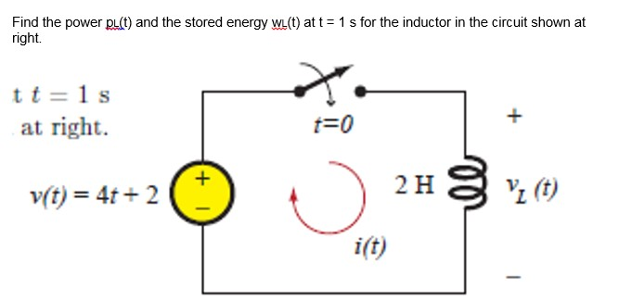 Solved Find the power pL(t) and the stored energy WL(t) at t | Chegg.com