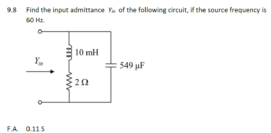 Solved Find the input admittance Yin of the following | Chegg.com