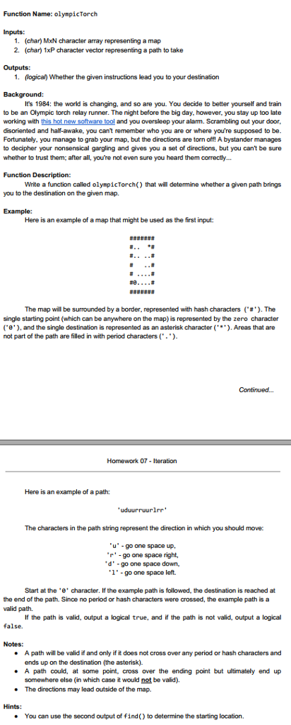 Solved Function Name Olympictorch Inputs 1 2 Char Mxn 