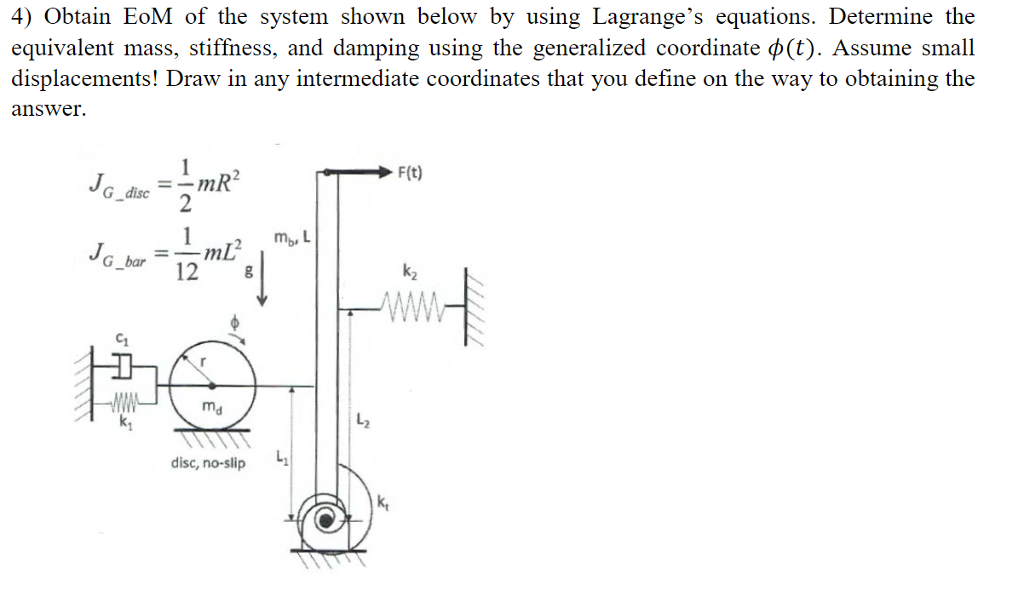 Solved 4) Obtain EoM of the system shown below by using | Chegg.com