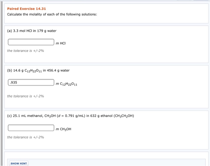 Solved Calculate the molality of each of the following | Chegg.com