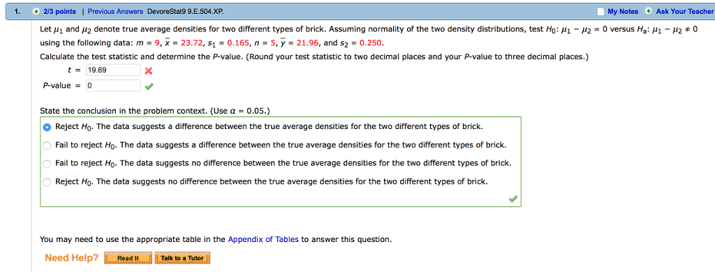 Solved Let mu_1 and mu_2 denote true average densities for | Chegg.com