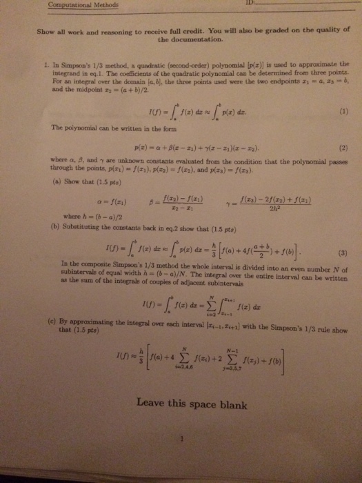 Solved In Simpson's 1/3 method, a quadratic (second-order) | Chegg.com
