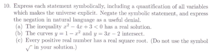 Solved 10. Express each statement symbolically, including a | Chegg.com