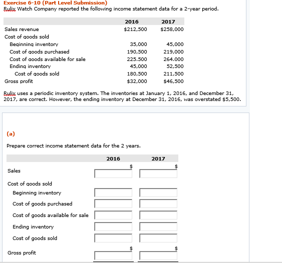 Solved Exercise 6-10 (Part Level Submission) Bulog Watch | Chegg.com