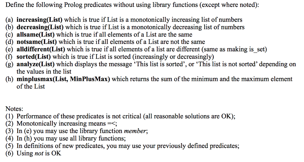 Solved Define The Following Prolog Predicates Without Using 7941
